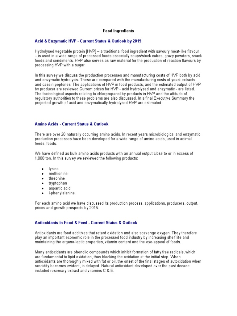 Acid & Enzymatic HVP - Current Status & Outlook by 2015: Food ...