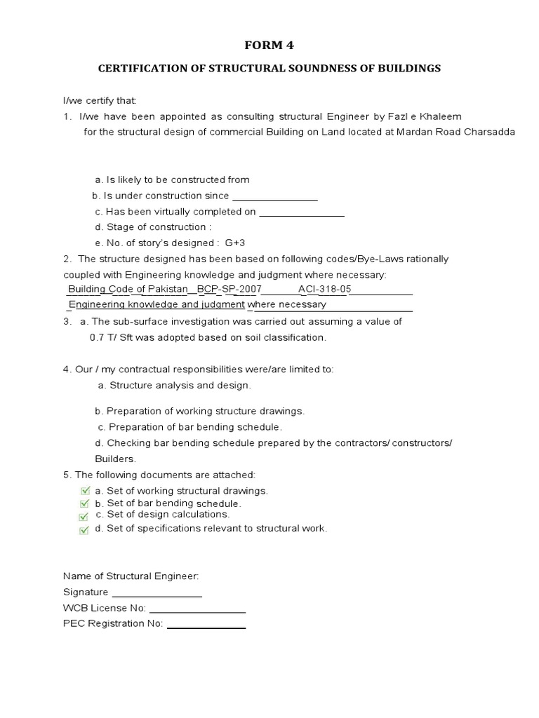 Certification of Structural Soundness of Buildings: Form 4 | PDF