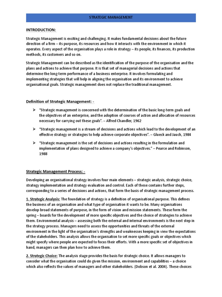 Strategic Management Short Notes | PDF | Strategic Management | Profit ...