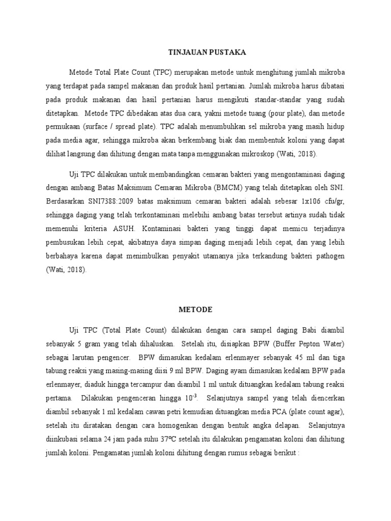 Analisis Metode Total Plate Count (TPC) untuk Menghitung Jumlah Mikroba ...