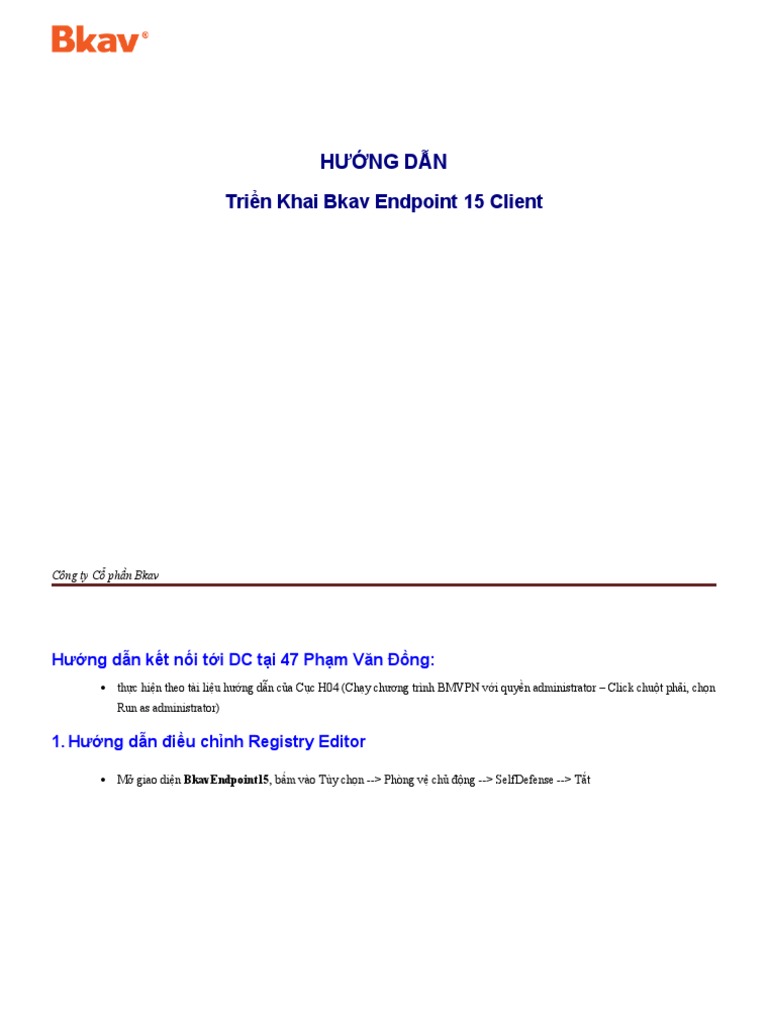 Huong Dan Cai Dat Bkav Endpoint AI BCA Ver 6.2 | PDF
