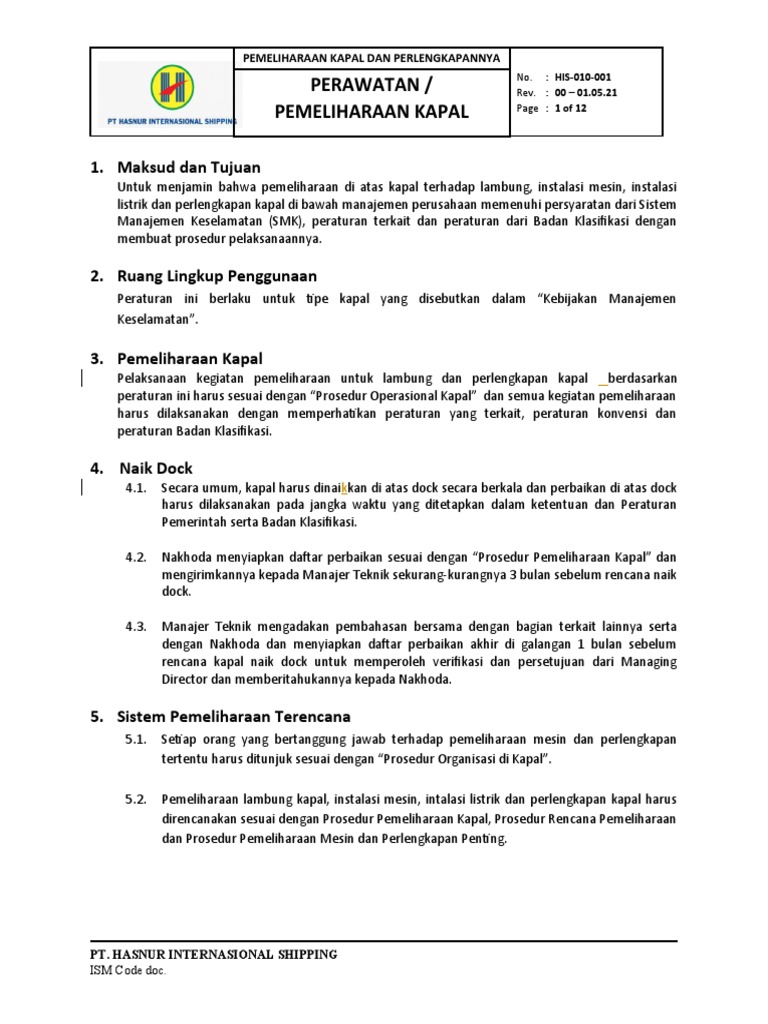 Prosedur Pemeliharaan Kapal | PDF