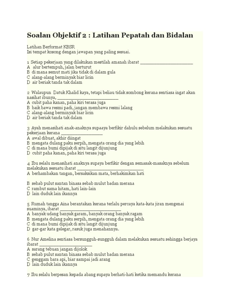Latihan Peribahasa dan Bidalan KBSR | PDF
