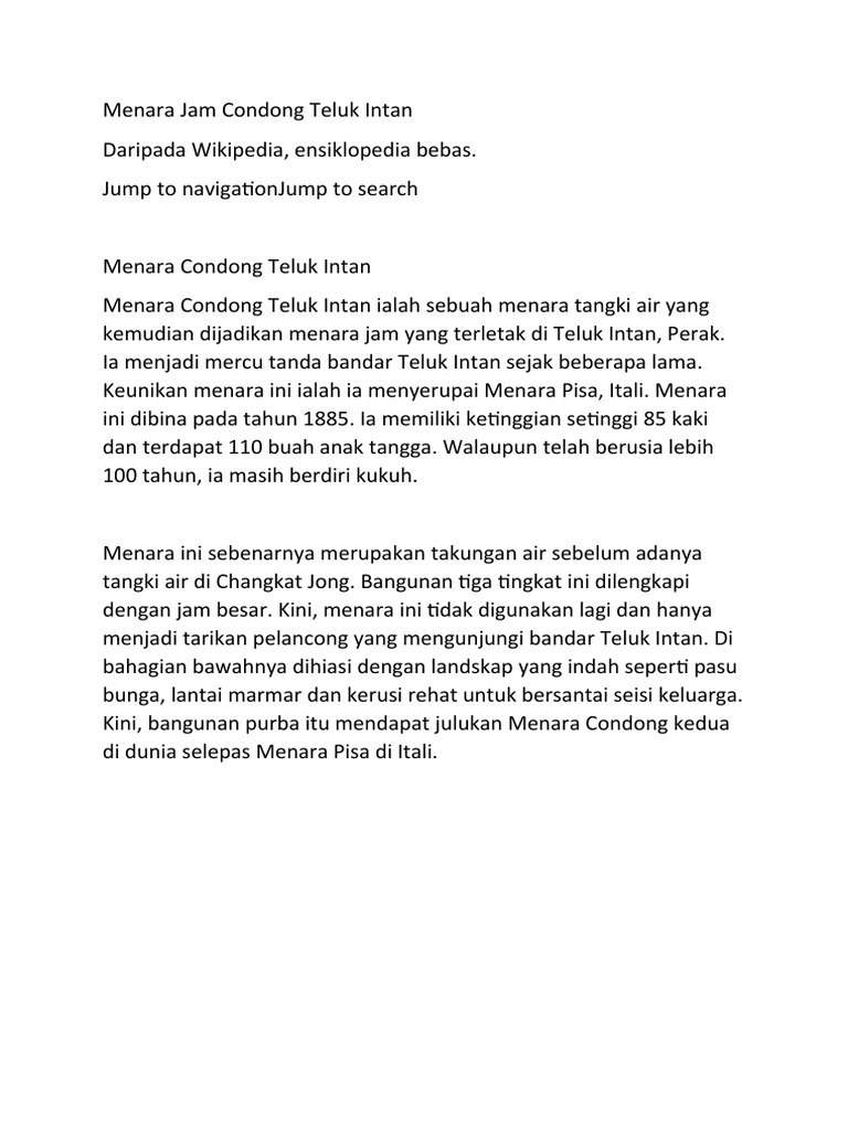 Menara Jam Condong Teluk Intan | PDF