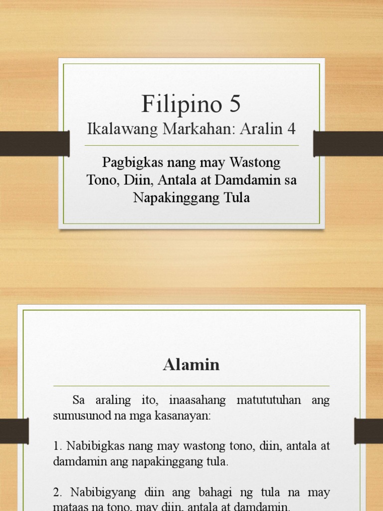 FILIPINO 5 Quarter 2 Week 6 Aralin 4 Pagbigkas Nang May Wastong Tono ...
