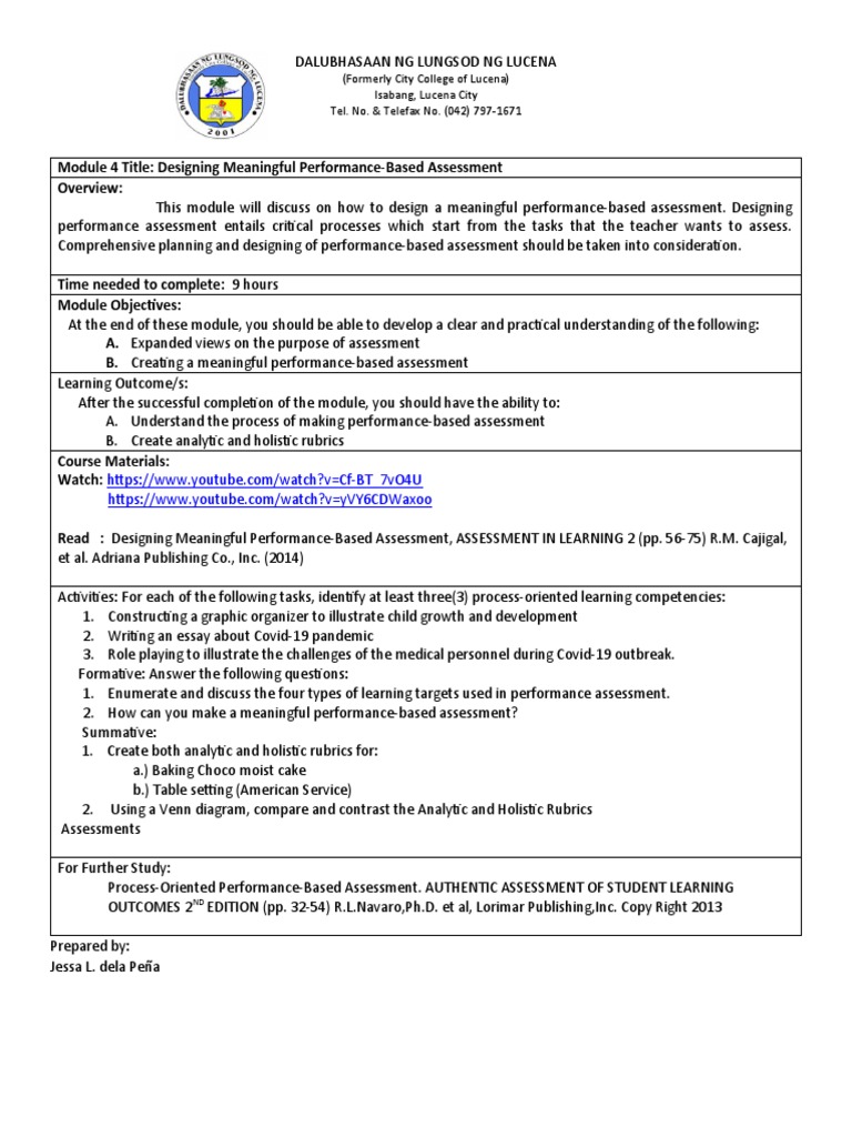 Module 4 Designing Meaningful Performance Based Assessment | PDF ...