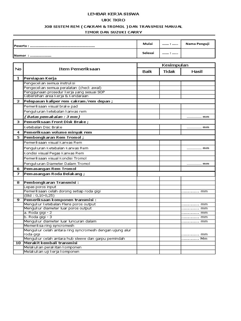 Lks JOB SHEET REM LKS 2018 CLP-1 | PDF