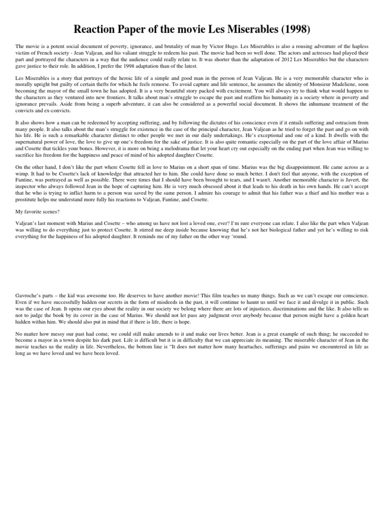 Reaction Paper of The Movie Les Miserables (1998) | PDF | Cosette ...