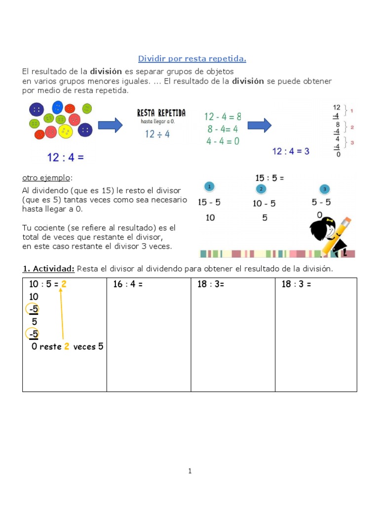 División por Resta Sucesiva para Niños | PDF | División (Matemáticas ...