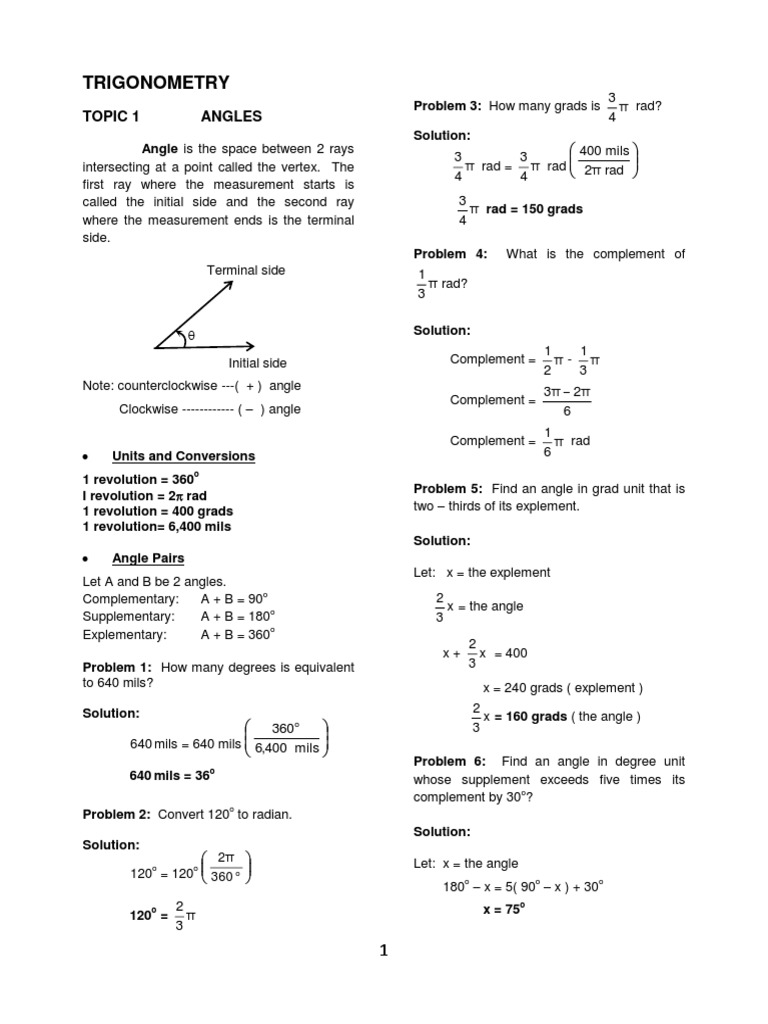 Trigonometry: Topic 1 Angles | PDF | Metrology | Mathematical Objects