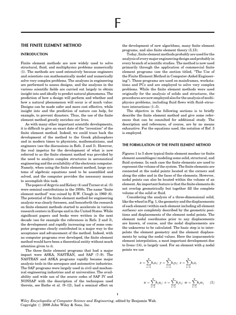 The Finite Element Methods - Wiley Encyclopedia of Computer Science and Engineering | PDF ...