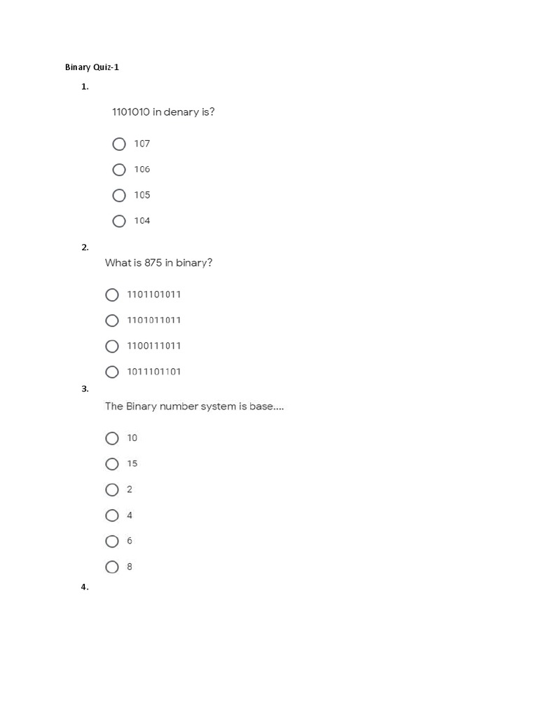 Binary Quiz 1 | PDF