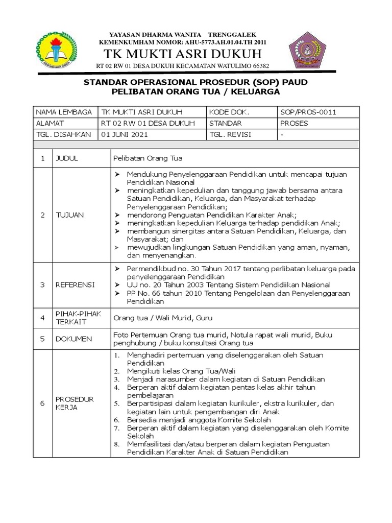 Sop Pelibatan Orang Tua 2 | PDF