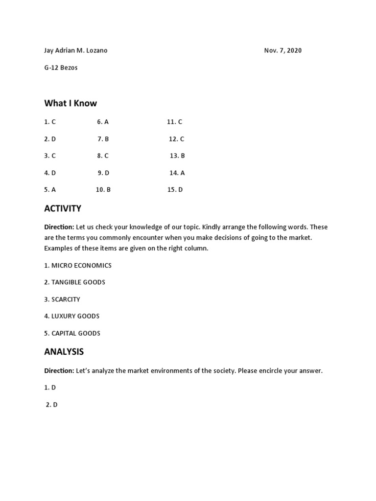 Applied Economics Module 1... Grade 12 Bezos | PDF