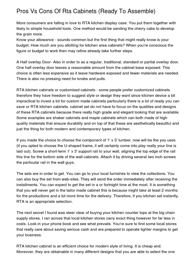 Pros Vs Cons of Rta Cabinets Ready To Assemblemilos | PDF