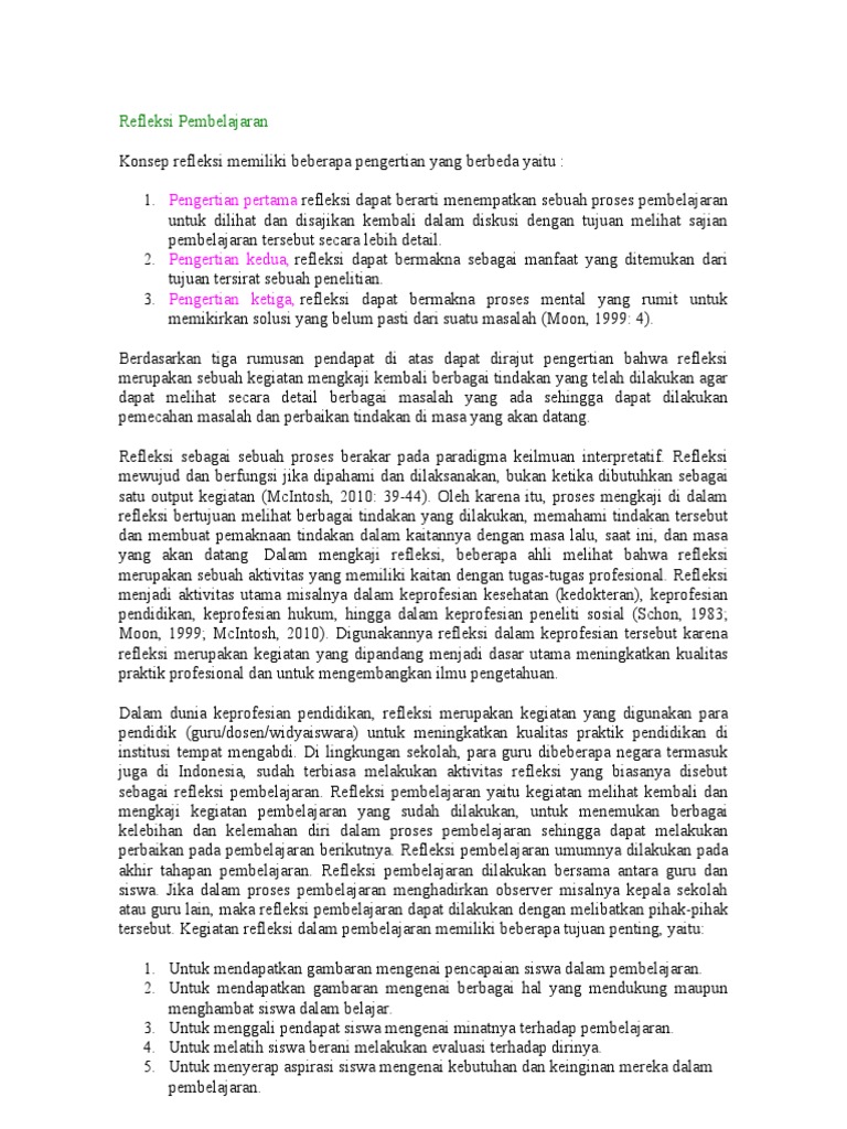 Contoh Refleksi Pembelajaran | PDF
