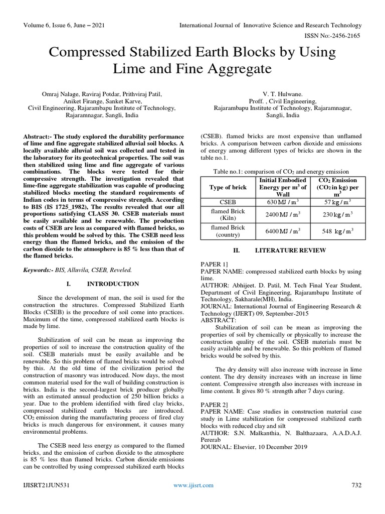 Compressed Stabilized Earth Blocks by Using Lime and Fine Aggregate ...