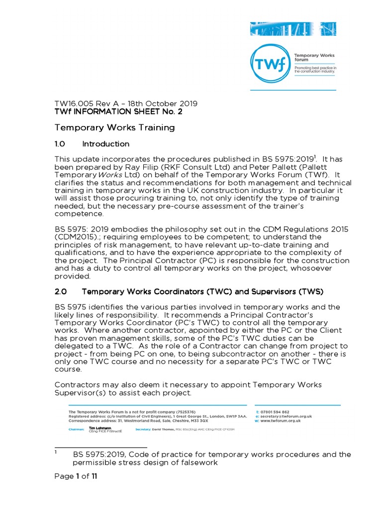 Temporary Works Training Guidelines | PDF | Personal Trainer ...