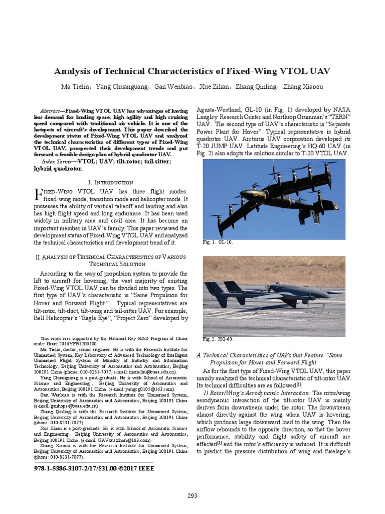 Analysis of Technical Characteristics of Fixed-Wing VTOL UAV | PDF | Aircraft | Aerodynamics