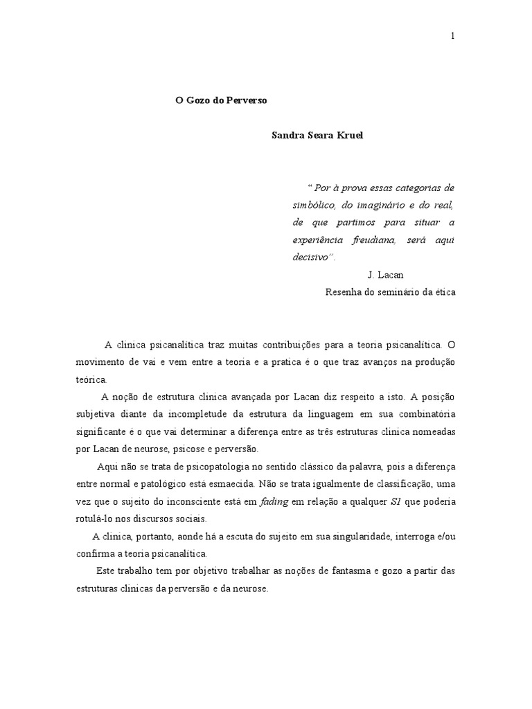 O Gozo Do Perverso | PDF | Sigmund Freud | Jacques Lacan