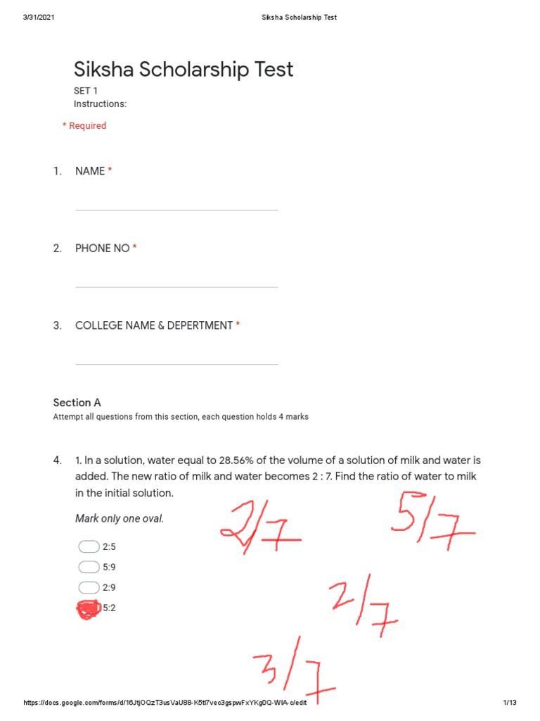Siksha Scholarship Test - Google Forms | PDF | Nature