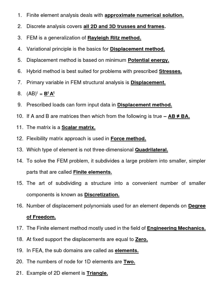 Finite Element Analysis MCQ | PDF | Finite Element Method | Integral