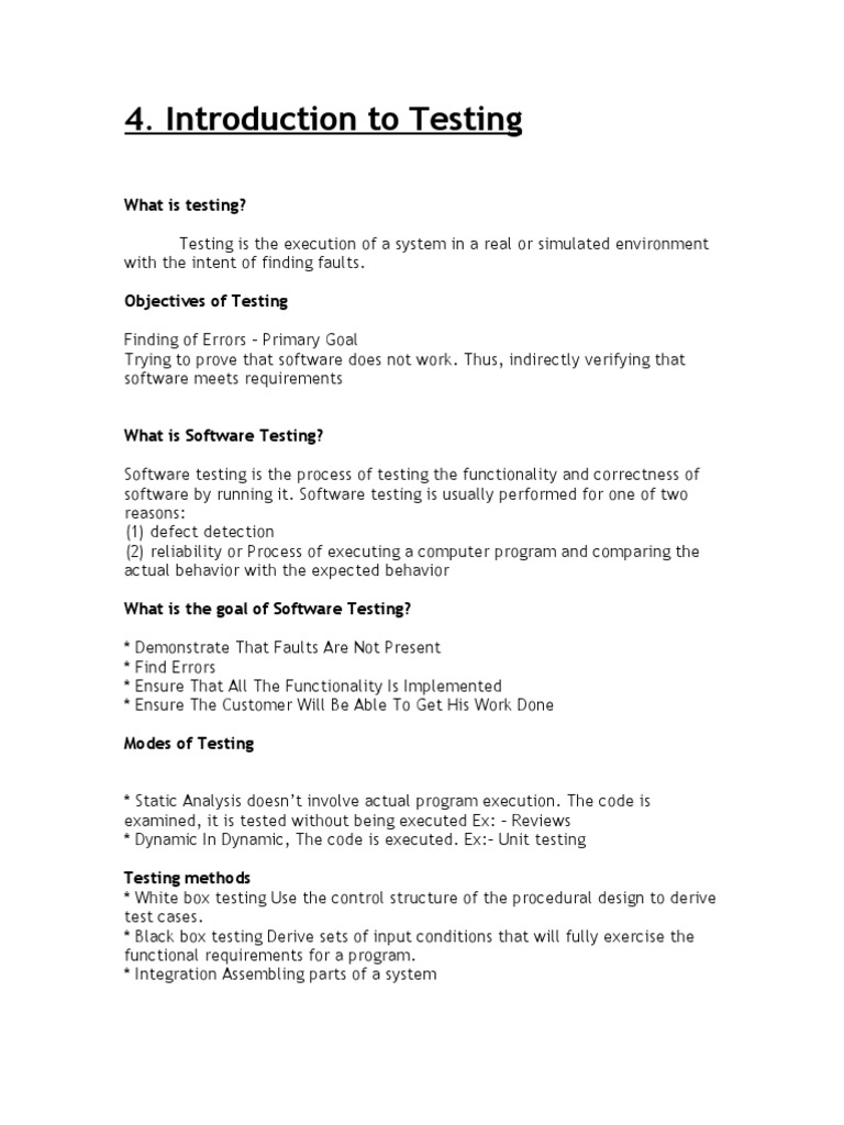 Introduction To Testing Pdf Software Testing Software Bug 6614