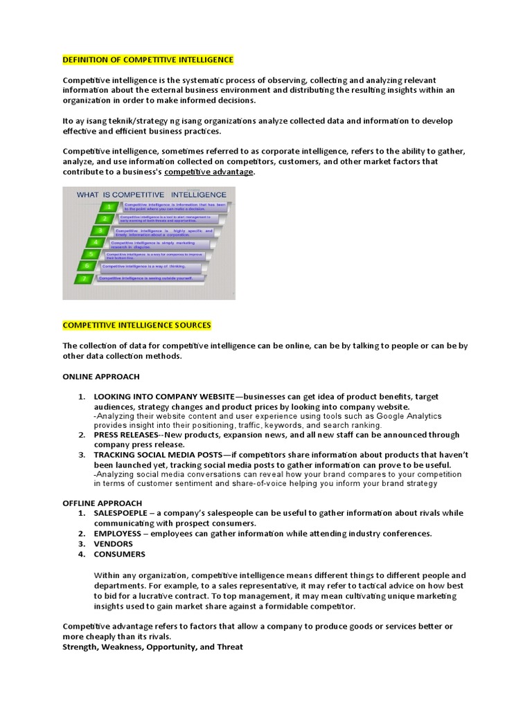 Definition of Competitive Intelligence | PDF | Social Media | Popular ...