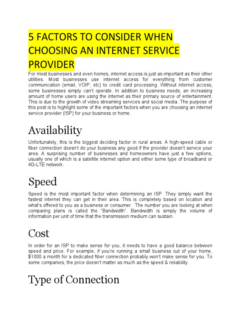 5 Factors To Consider When Choosing An Internet Service Provider | PDF ...