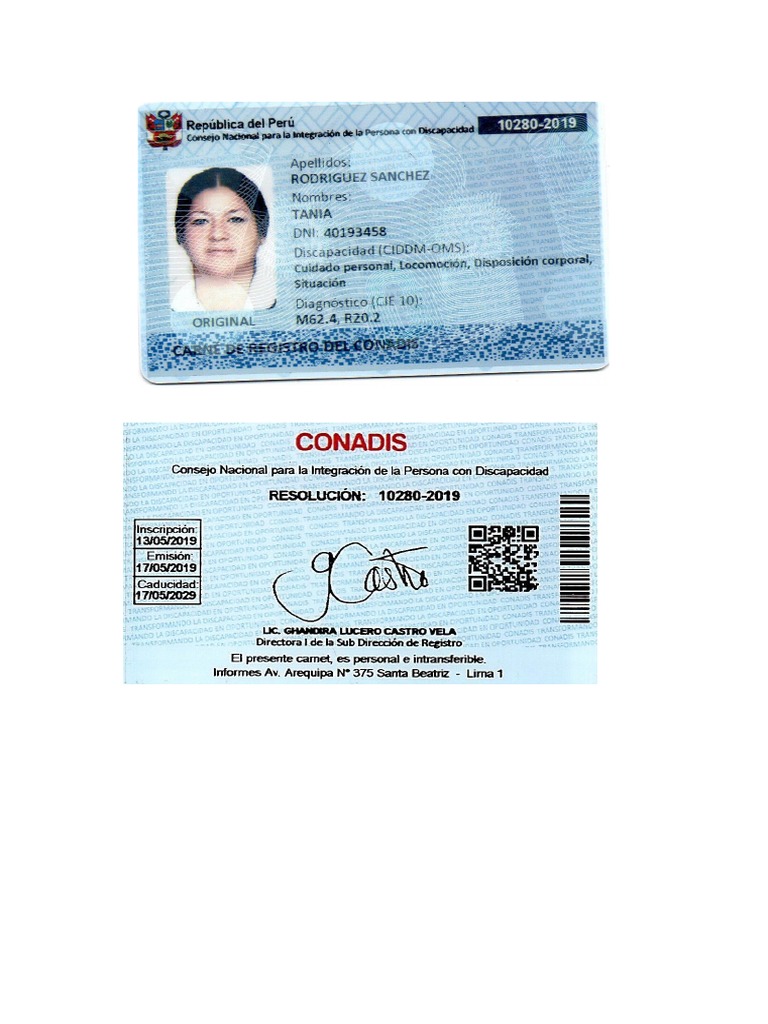 Carnet Discapacidad Conadis | PDF