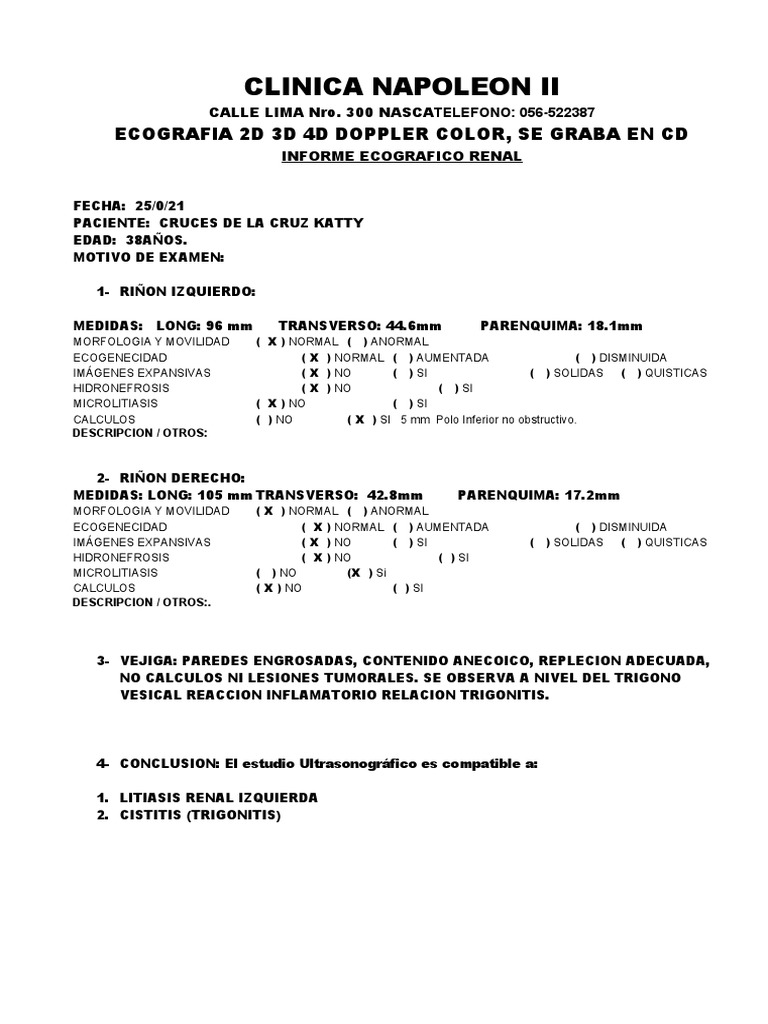 Informe Ecográfico Renal y Trigonitis | PDF | Ciencia y matemáticas