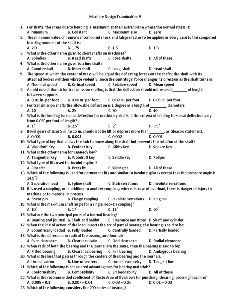 Machine Design Examination 9 | Download Free PDF | Screw | Gear