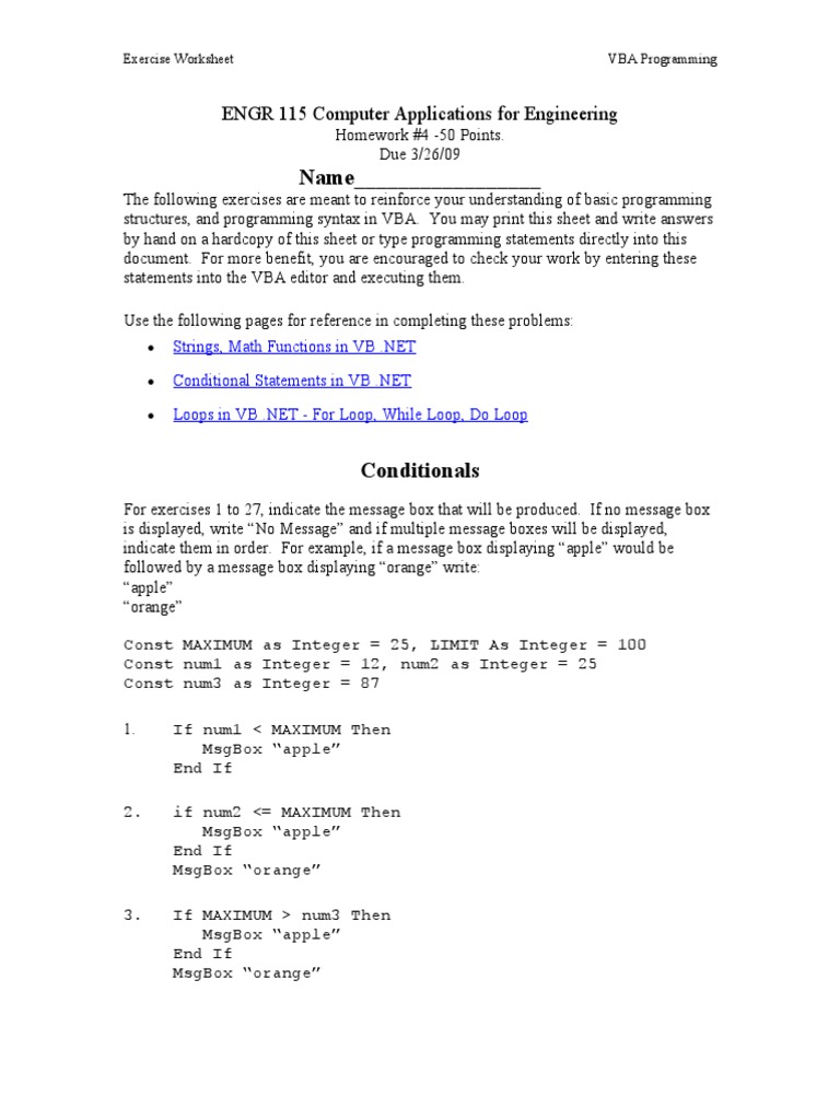 Name - : ENGR 115 Computer Applications For Engineering | PDF | Visual ...
