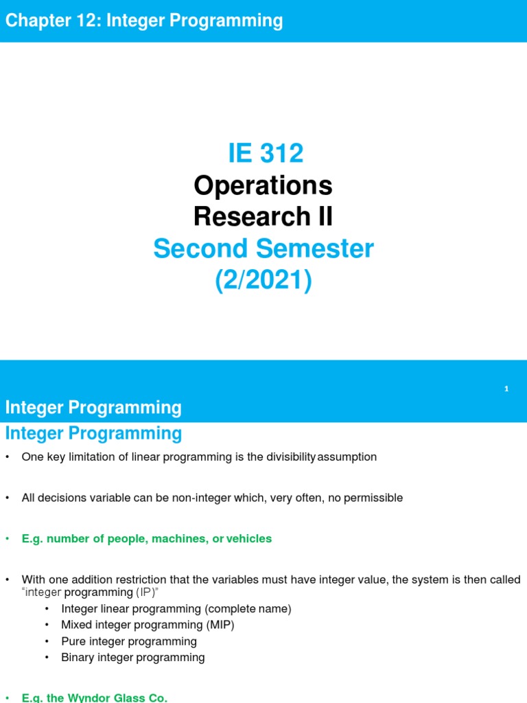 Operations Research II: Chapter 12: Integer Programming | PDF | Linear ...