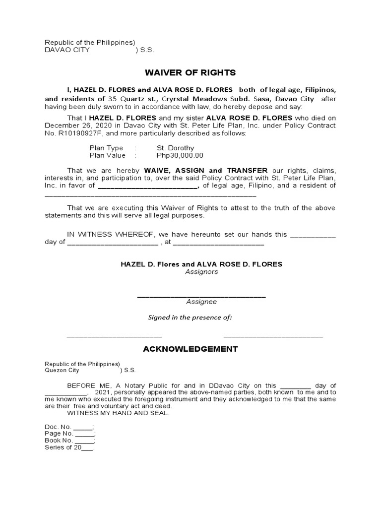 Waiver-of-Rights - ST Peter | PDF | Assignment (Law) | Philippines