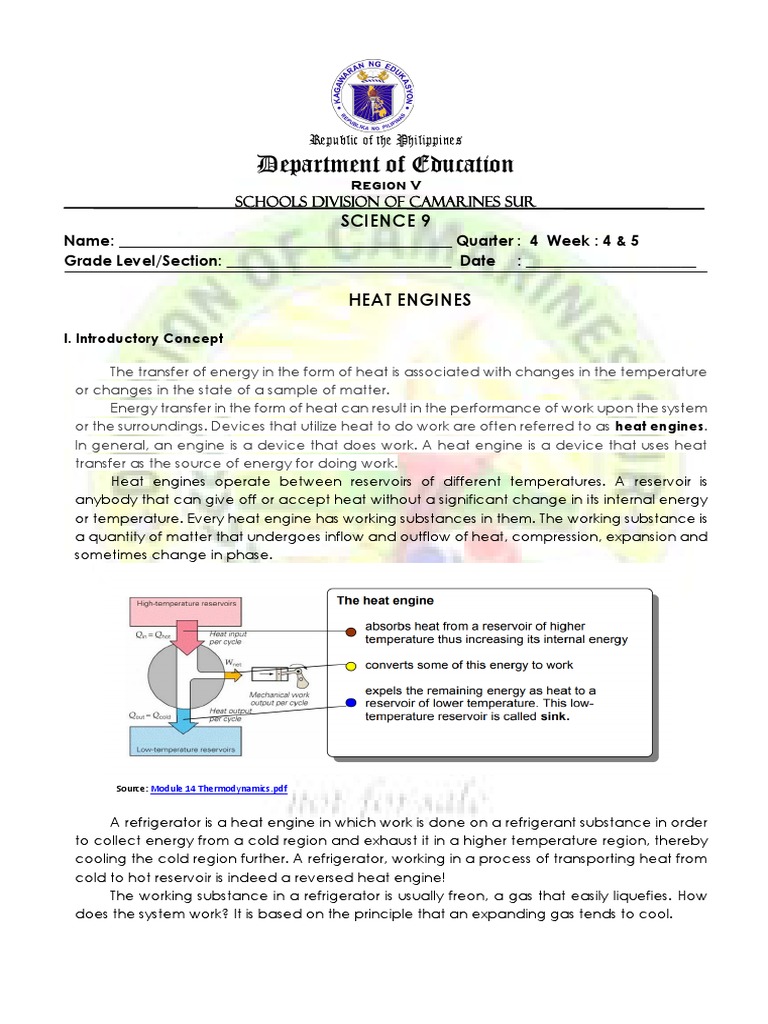 4 5 9 S9 LAS Q4 Week 4 5 Heat Engines Hosana Final | PDF | Heat ...