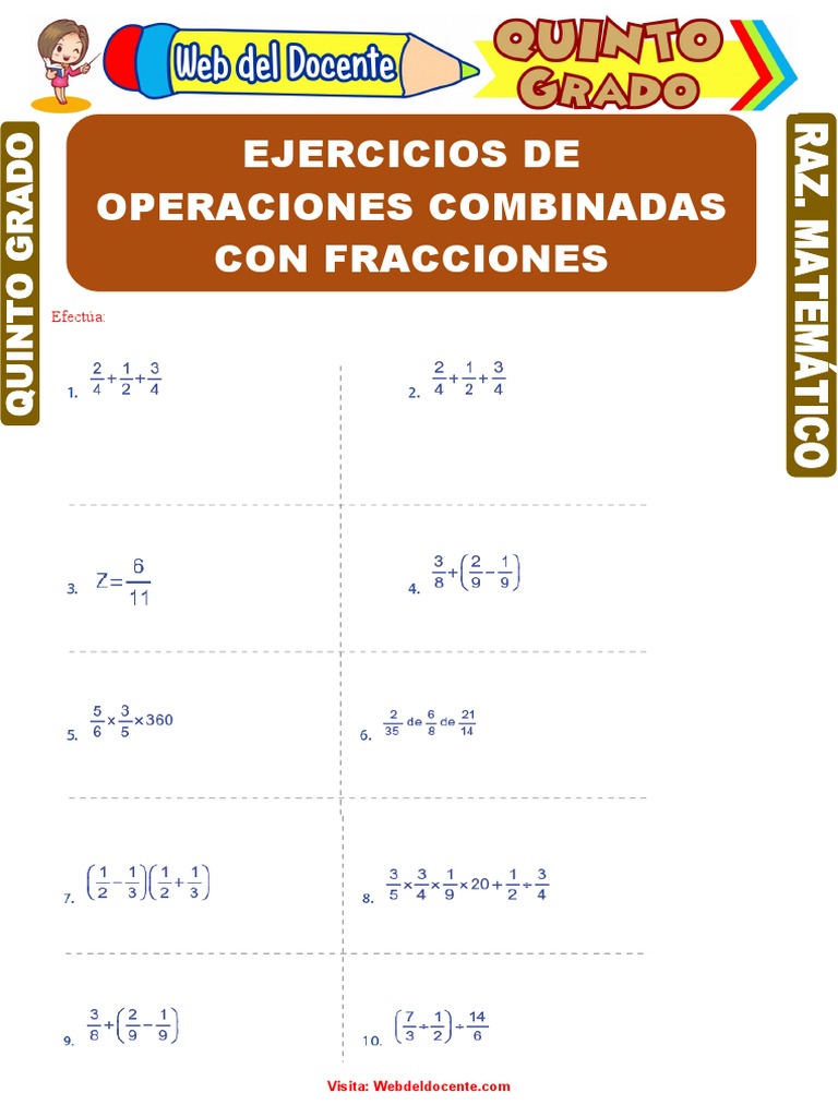 Hojas De Trabajo De Fracciones Con Operaciones Mixtas Recursos