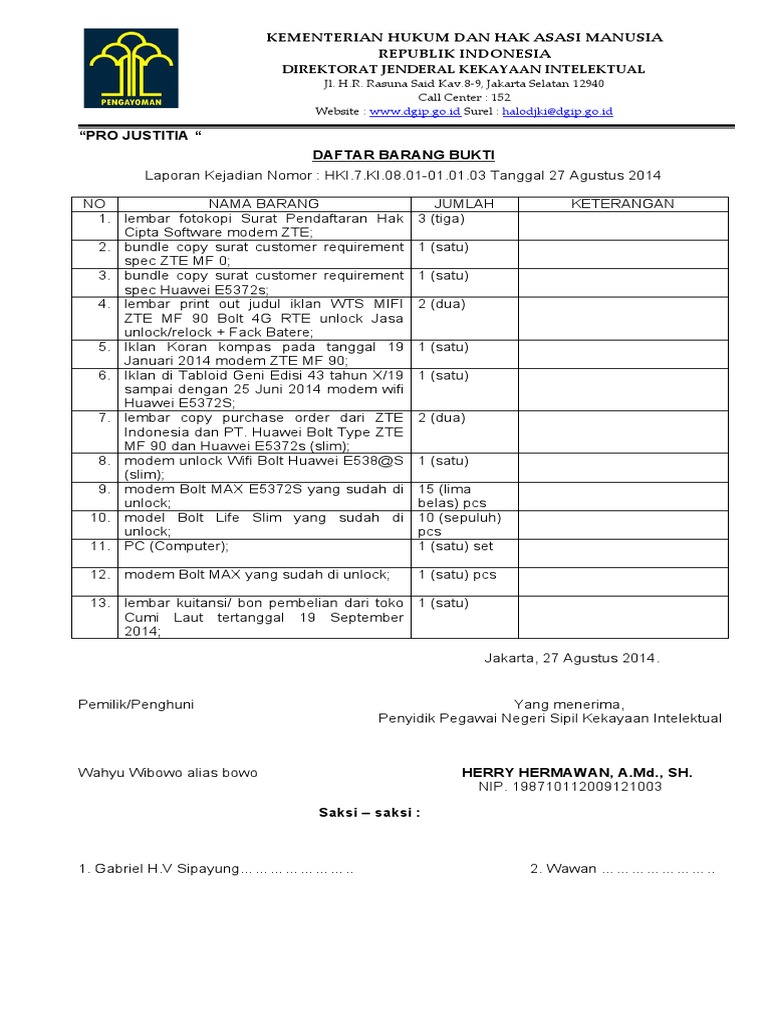 Daftar Barang Bukti | PDF