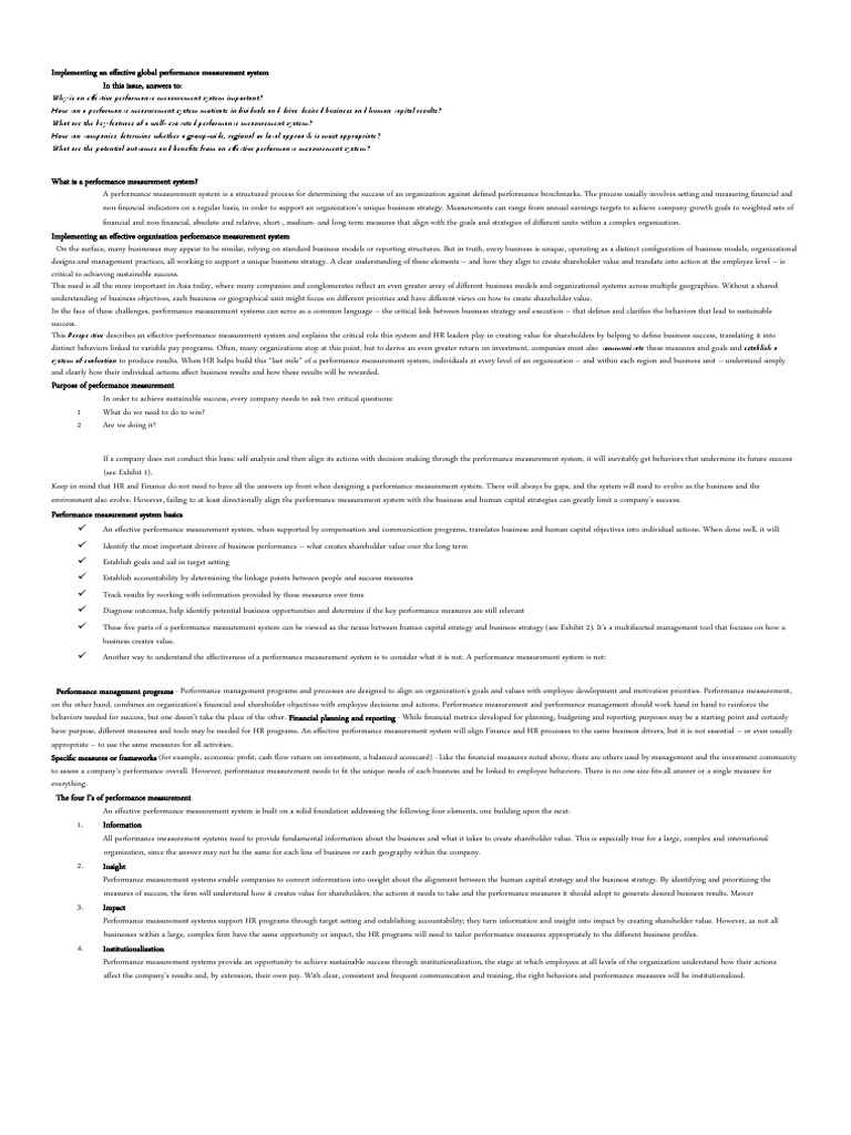 Designing an Effective Global Performance Measurement System to Align ...