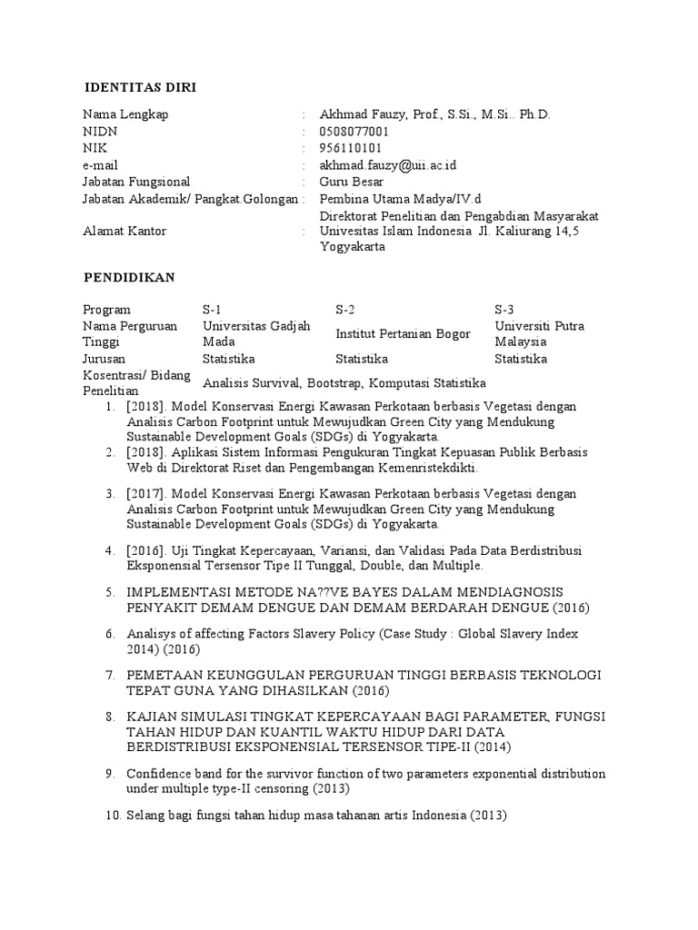 CV Singkat Prof. Akhmad Fauzy | PDF | Sains & Matematika | Teknologi & Rekayasa