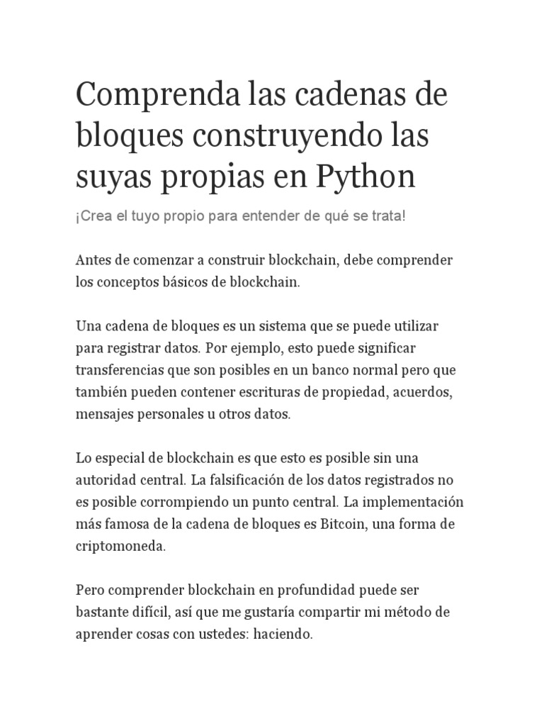 Comprenda Las Cadenas de Bloques Construyendo Las Suyas Propias en Python | PDF | Python ...