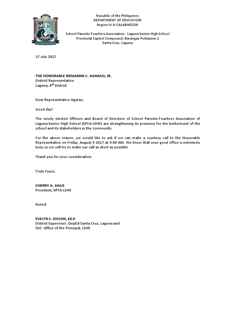 Courtesy Call Request to Representative | PDF