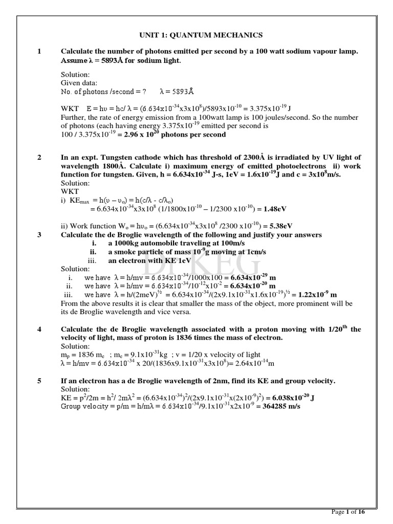 Physics - Numericals - APPLIED PHYSICS - ENGINEERING 1st Year | PDF ...