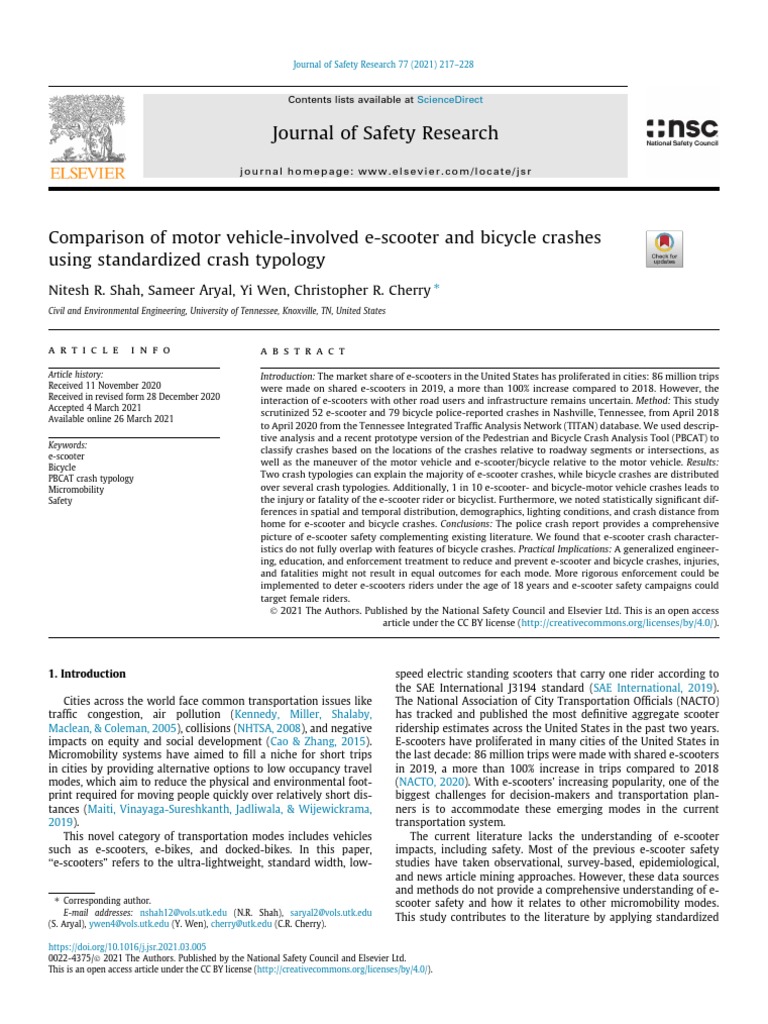 Journal of Safety Research: Nitesh R. Shah, Sameer Aryal, Yi Wen ...
