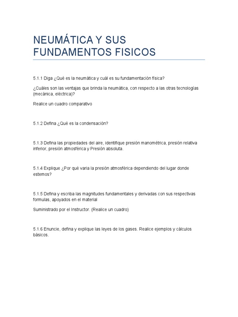 Taller 1 Neumatica | PDF | Presión | Gases