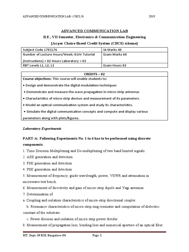 Advance Communication Lab - 2020 | PDF | Modulation | Detector (Radio)