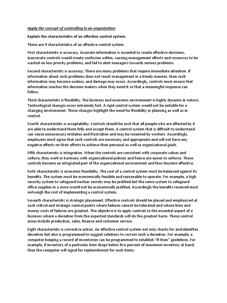 Explain The Characteristics of An Effective Control System | PDF ...