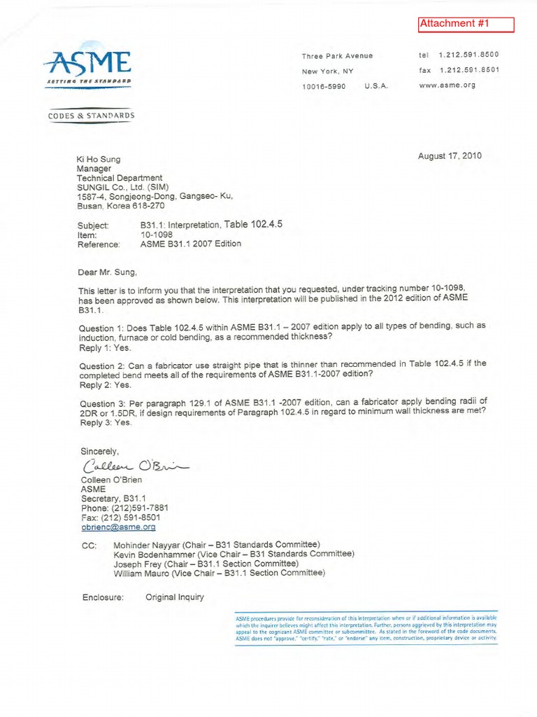 ASME B31.1 Interpretation For Bend | PDF