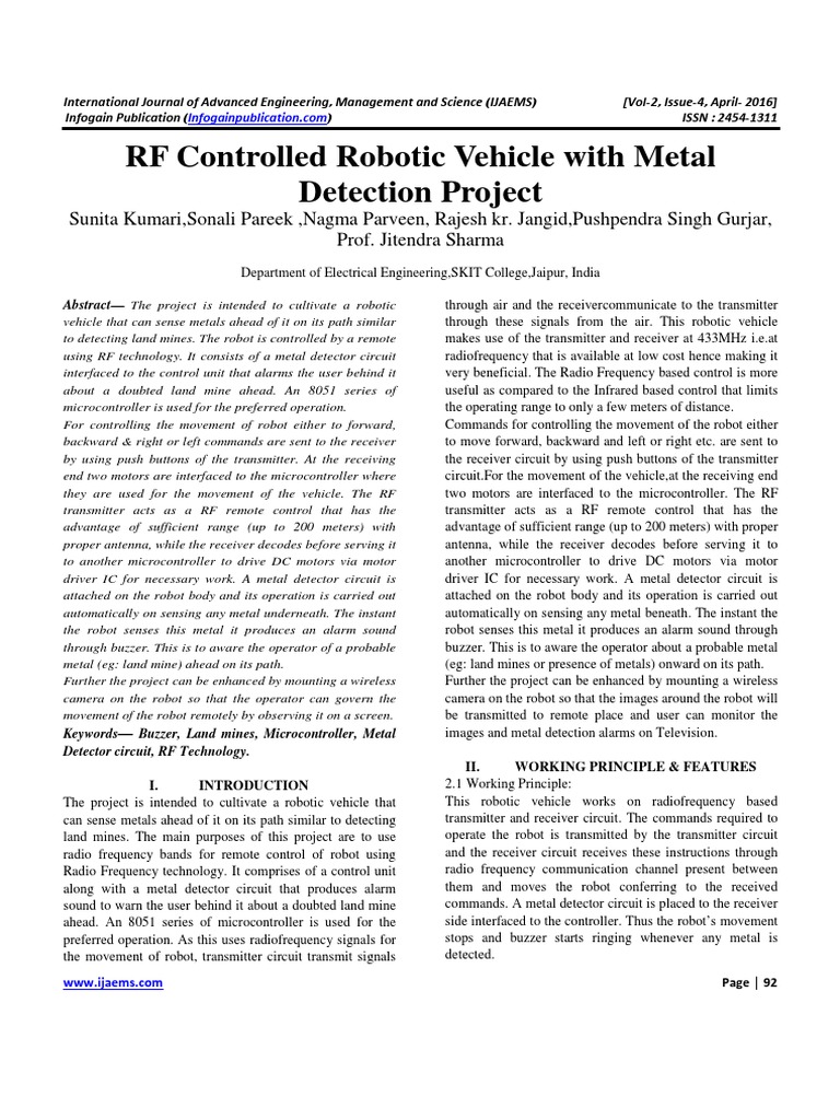 RF Controlled Robotic Vehicle With Metal Detection Project | PDF ...