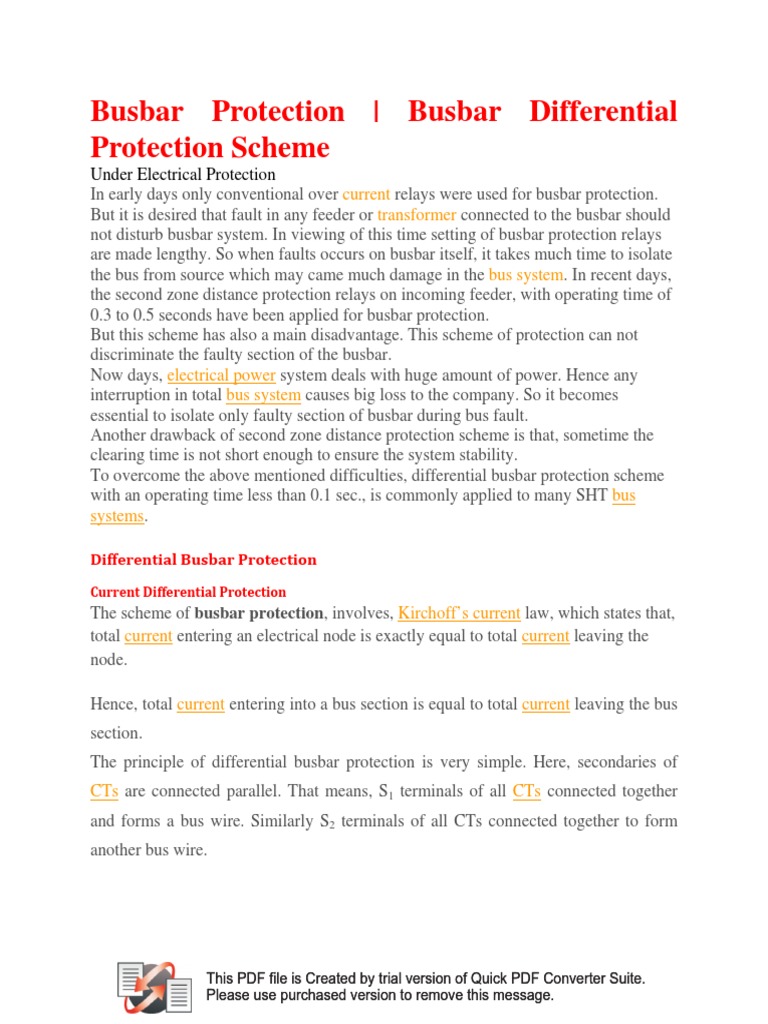 Busbar Protection Busbar Differential Protection Scheme | PDF | Relay ...